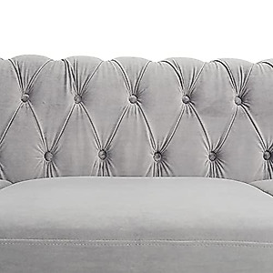 MIYZEAL Modern 3 Seater Couch Velvet, Upholstered Sofa with Tufted Back, Roll Arm Classic Chesterfield Settee Couches for Living Room, Office (Dark Gray)