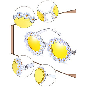 8 Pairs Daisy Sunglasses Disco Festival Sunglasses Fun Flower Sunglasses for Women Retro Floral Round Shape Sunglasses (Multi Colors)