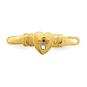 Solid 14k Yellow Gold Heart Cut-Out Cross Ring Band Size 5