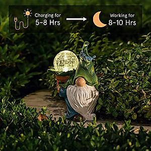 LA JOLIE MUSE Garden Gnome Statue - 10.7'' Resin Gnome Figurine Carrying Magic Orb with Solar LED Lights, Outdoor Decorations for Patio Yard Lawn Porch, Ornament