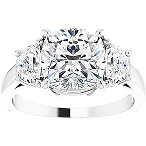 Sparkx Diamond Colorless Moissanite 4.00 CT Cushion Cut Engagement Ring,3 Stone Anniversary Ring, Solitaire Promise Wedding Ring,925 Sterling Silver Gift For Her (6)