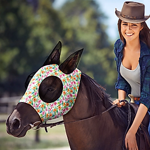 Chunful 6 Pcs Horse Fly Masks for Horses with Ears Smooth and Comfortable Fly Masks Cashel Fly Mask Elasticity Horse Face Mask Horse Masks Covering for Horses Riding Supplies(Large, Flamingo)