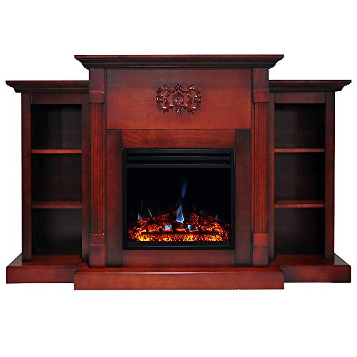 Cambridge Savona 72'' Electric Fireplace with Enhanced Charred Log Insert | Multi-Color Flame | for Rooms up to 210 Sq.Ft | Remote | Cherry Mantel | Dual Heat Settings | Timer