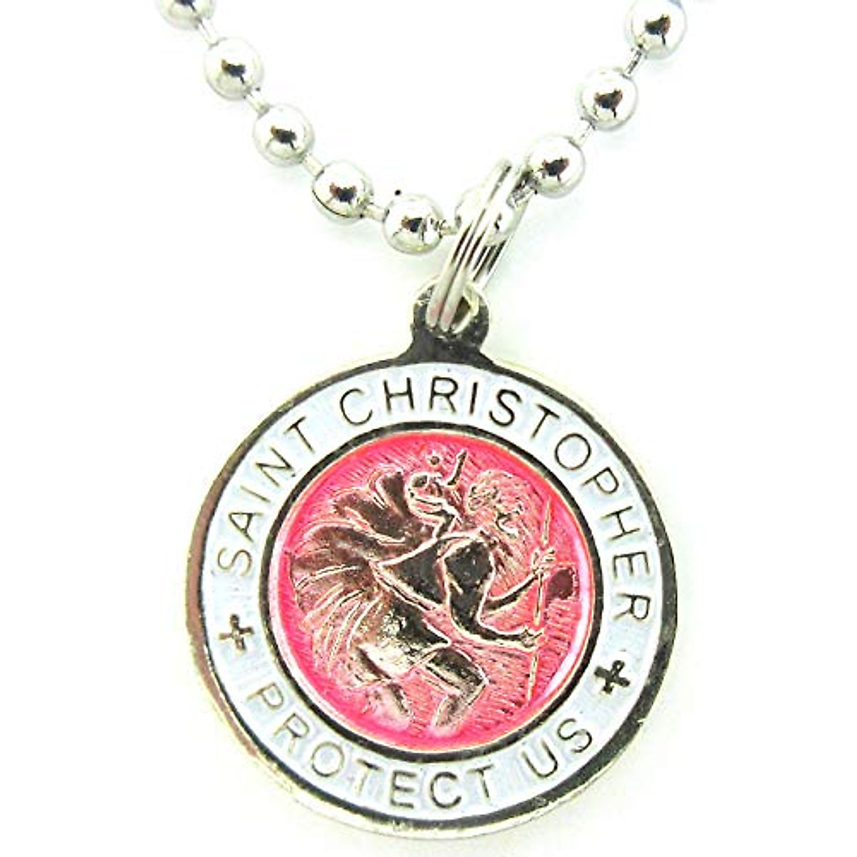 Baja Billy's St. Christopher Surf Medal Necklace Pendant, Protector of Travel fu-wh Fuchsia-White Small