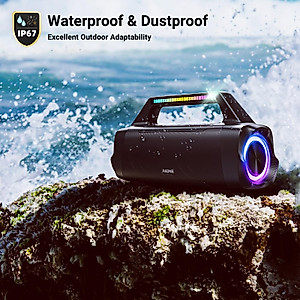 AKONE Portable Bluetooth Outdoor Speaker: 80W Loud Sound Wireless Durable Large Bocina with Lights Powerful Deep Bass Subwoofer TWS Stereo Sound Big Boombox Waterproof for Party Beach Camping Garage