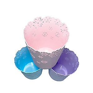 Nazr Wastebasket, Hollow Flower Shape Plastic Lidless Wastepaper Baskets Trash Can (S-Pink)