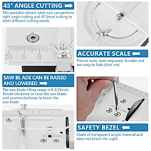 MXBAOHENG Mini Table Saw S3 Portable Precision Craft Table Saw, 1/2" Adjustable Cut Depth, Seven Speed Adjustable Power Supply, Small Hobby Table Saw for Miniature Wood Craft Cutting
