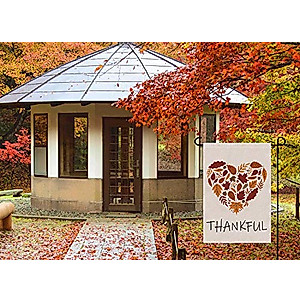 Keniot Thankful Garden Flag Burlap Autumn Leaf Heart Thanksgiving Garden Flag, Double Sided Happy Fall Harvest Rustic Yard Outdoor Decoration, 12.5 x 18.5 inch