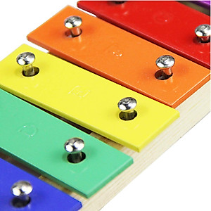 Clifton Wooden 8-key Xylophone Accurately Tuned Glockenspiel Colorful Metal Keys with Engraved Notes (Natural Wood)