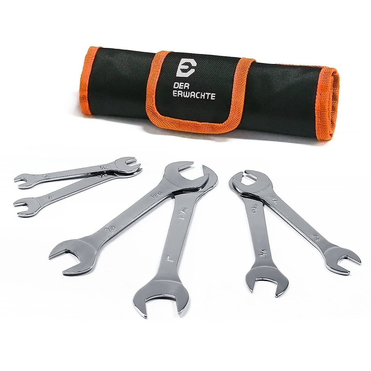 Der Erwachte Super-Thin Open End Wrench Set, SAE, 6-Piece, Including 3/8", 7/16", 1/2", 9/16", 5/8"，11/16", 3/4", 13/16", 7/8", 15/16", 1", 1-1/16", Slim Wrench Set with Rolling Pouch