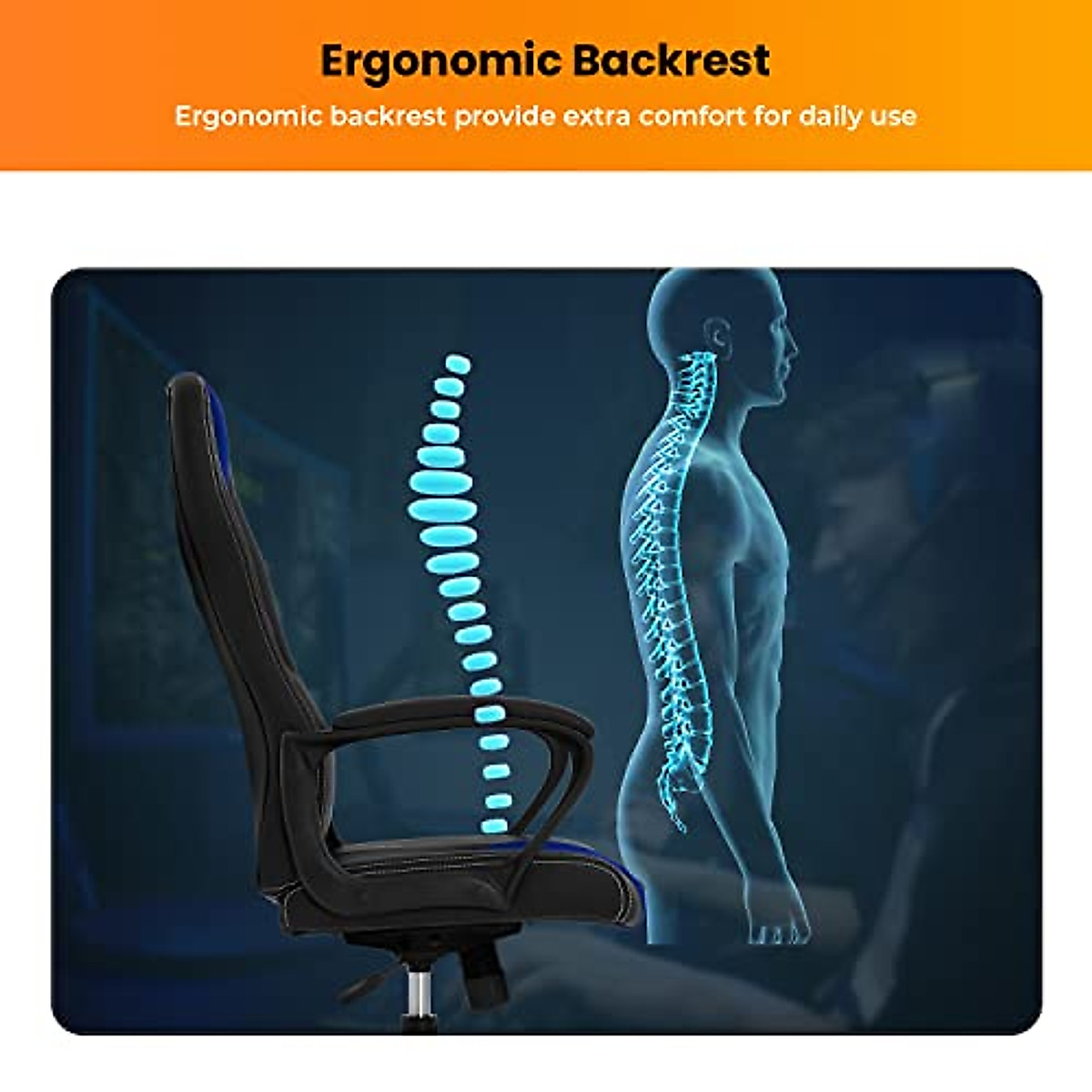 Office Chair PC Gaming Chair Cheap Desk Chair Ergonomic PU Leather Executive Computer Chair Lumbar Support for Home Office (Blue, DAL)