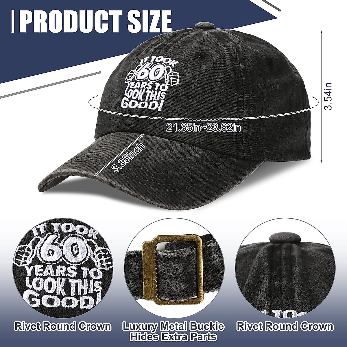 EBOOT 5 Pcs 50/60/70/80th Birthday Gifts for Men, Include Birthday Baseball Cap Coffee Tumbler Cup Socks Keychain Gifts Idea (60th)