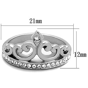 Marimor Jewelry Princess Royalty Crystal Crown Silver Stainless Steel Fashion Ring Women's Size 5