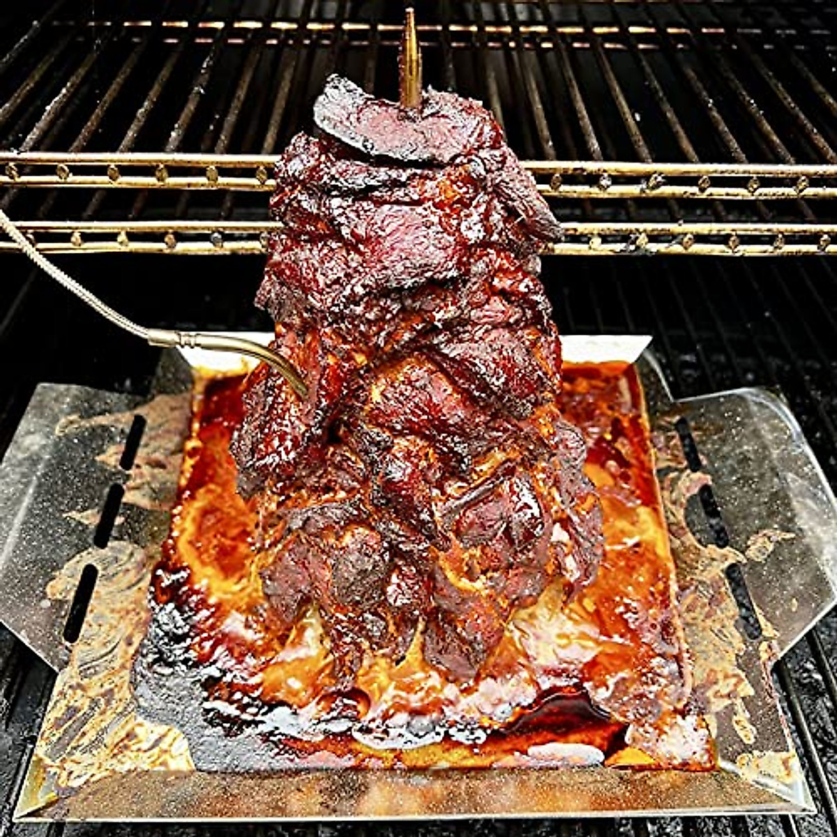 Stainless Steel 10 inch Vertical Skewer for Tacos Al Pastor-Shawarma Stand Skewer for Charcoal Grills or Stove,with 2 Removable Spikes(8.5“/12”)-Universal BBQ Grilling Accessory