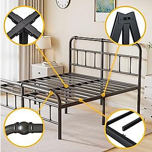 ZIYOO California King Bed Frames with Headboard and Footboard, 14 Inch High, Heavy Duty Steel Slats Up to 3500lbs Support, No Box Spring Needed, Easy Assembly, Noise-Free Platform-Black