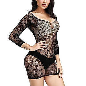 Vorifun Women Lingerie Rainbow Fishnet Babydoll Halter Stretch Chemise Mini Dress One Size