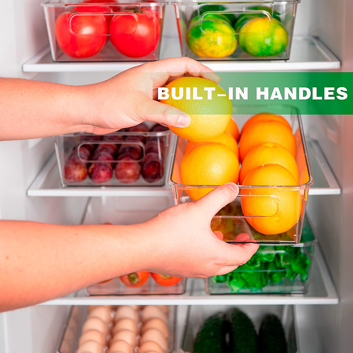 HOMER Set Of 14 Clear Plastic Refrigerator Organizer Bins and Fridge Storage Bins, Fridge Storage Containers, Perfect for Fridge Organizer, Kitchen Storage, and Cabin Organizer