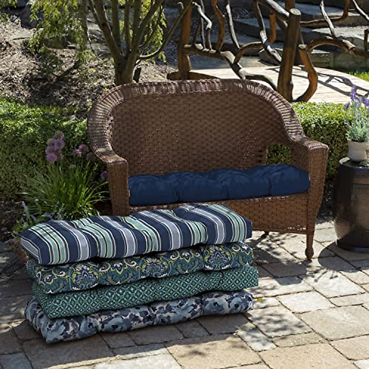 Arden Selections Outdoor Wicker Settee Cushion 41.5 x 18, Sapphire Blue Leala