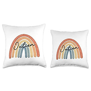 Boys & Girls New Baby Personalized Name Cushions New Born Baby Julien Personalized Gift Rainbow Nursery Throw Pillow, 18x18, Multicolor