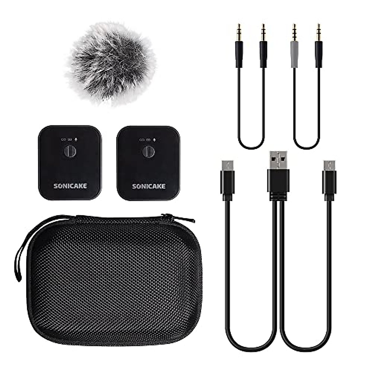 SONICAKE Wireless Lavalier Microphone 2.4GHz 164 ft/50M Range 10 Hrs, Compact Wireless Mic System(1 TX +1 RX) for iPhone/Android/DSLR Camera,Vlog,Podcast,Live Streaming,Video Recording,Interview