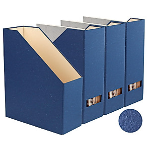 LifeSto Magazine Holder - File Holder and Desk Organizer, Paperboard Book Organizer and Storage Box for Documents, Magazine Holder Rack for Classroom, Home, and Office (Classic Blue, 4-Pack)