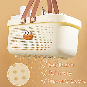 FlamingWind Large Shower Caddy Basket, Portable Plastic Storage Basket with Soft Silicone Handles for Soap and Shampoo, Shower Storage Organizer Tote for Bathroom, College Dorm (Cream)