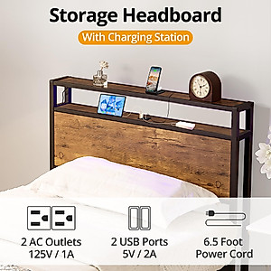 Twin Size Platform Bed, Modern Metal Bed Frame with Headboard, USB, LED Lights and Under-Bed Storage Space, Single Metal Bed Frame for Bedroom, Noise-Free, Easy to Clean