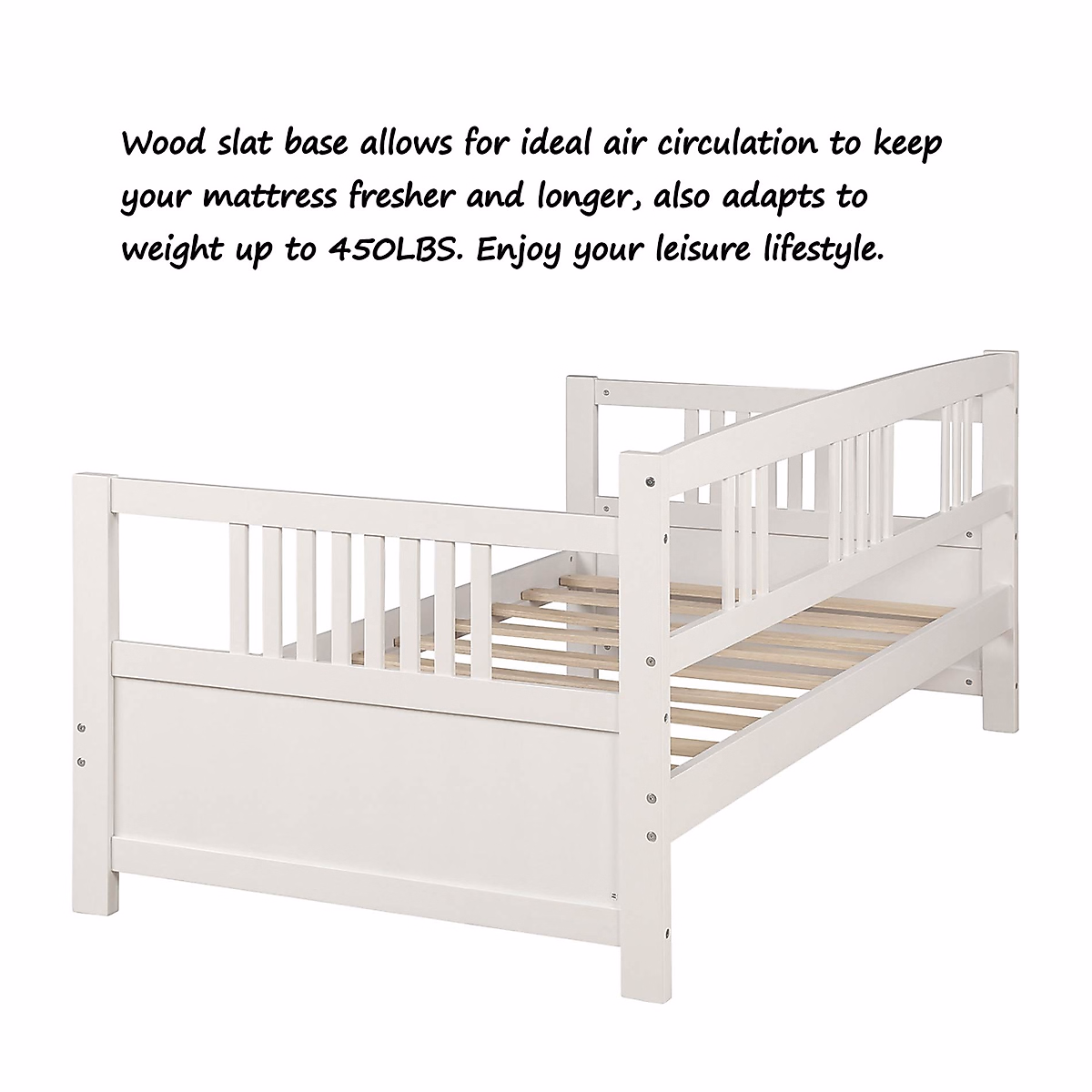 Merax Daybed Twin Bed Wooden Slats Support Modern Living Daybed with Rails, Twin Size, Ivory White