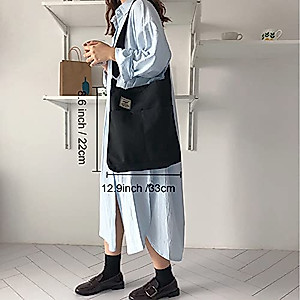 Canvas Crossbody Tote Bag Black Hobo Handbag Shoulder Bag for Women Teen Girls Cotton Casual Tote Bag with Zipper and Pockets Students Schoolbag Valentine's Day Gift