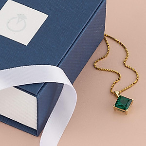 PEORA 14K Yellow Gold Created Emerald Pendant for Women, Classic Solitaire, 2.25 Carats Princess Cut 8mm AAA Grade