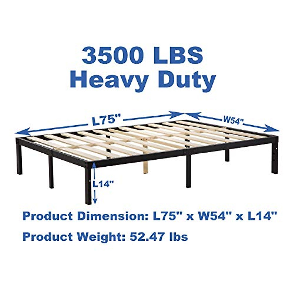 zizin Metal Full Bed Frame Wood Slats Platform Mattress Foundation Heavy Duty No Box Spring Needed 14 Inch Base with Storage (Wooden-Full)