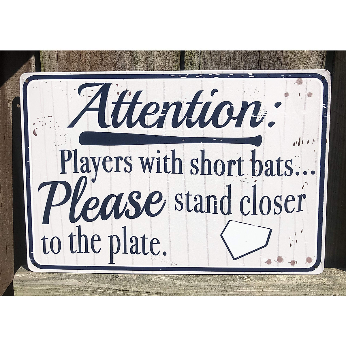 Players With Short Bats Please Stand Closer To The Plate 12" x 8" Funny Tin Sign Baseball Sports Themed Bathroom Decor Bar Man Cave