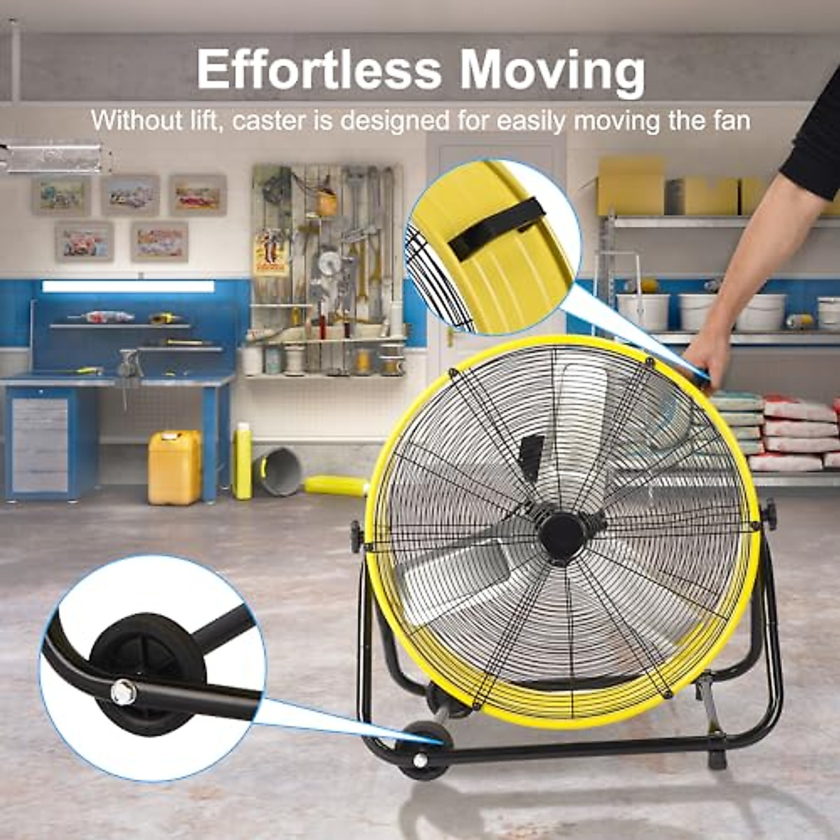 Uthfy 24 Inch Heavy Duty Industrial Drum Fan, 320W High Velocity Floor Fan with 3 Speeds, 360° Tilt Metal Garage Fan for Warehouse, Commercial, Workshop, Factory and Basement