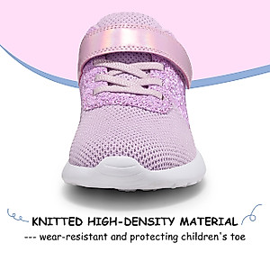 Harvest Land Kids Glitter Tennis Shoes Slip-On Toddler Fashion Sneakers Running Shoes with Woven Breathable Sports Shoes for Girls Hook-Loop Outdoor Casual, Purple, US2