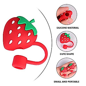 BESTOYARD 2pcs Silicone Straws Tips Covers Strawberry Shaped Straw Plug Compatible with Stanley Straw Drinking Beverages Accessories