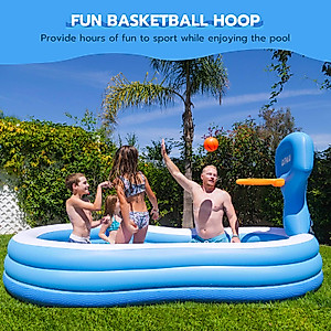 QPAU Inflatable Swimming Pool, Blow Up Pool,Inflatable Pool with Basketball Hoop Family Pool for Kids, Adults, Outdoor, Backyard, Pool Party