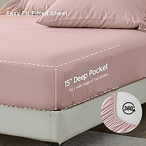 Simple&Opulence 100% Organic Cotton Sheet Set, Long Ruffle Bed Sheets (1 Flat Sheet, 1 Fitted Sheet and 1 Pillowcase) Elegant Shabby Chic Bedding Farmhouse Charming Vintage - Pink, Twin