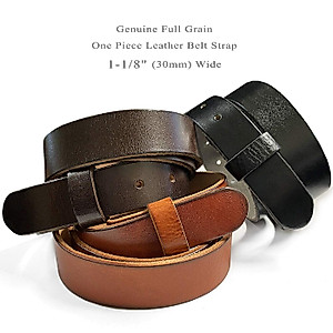 BS100 Genuine One Piece Full Grain Leather 1-1/8"(30mm) Wide Belt Strap with Snaps (Black, 34)