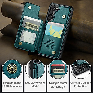 Vinich for Samsung Galaxy S23 Plus Case with Card Holder, for Samsung S23 Plus Wallet Case for Women Men with RFID Blocking, Durable Kickstand Shockproof Case for Galaxy S23 Plus 5G, Bluish Green