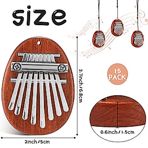 15 Pcs 8 Key Mini Kalimba Portable Thumb Piano Tiny Wood Finger Piano Oval Shape Marimba Instrument Small Pocket Musical Gifts for Kids Adults Beginners, Ropes and Chains Thanksgiving Christmas Gift