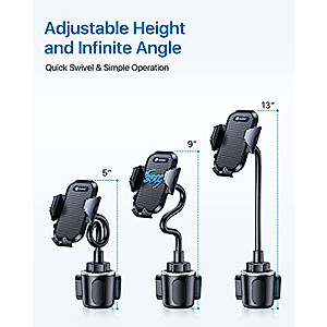 andobil Cup Holder Phone Mount, [Military-Grade, Super Stable] Adjustable Height Solid Long Gooseneck Cup Cell Phone Holder for Car Truck with Quick Swivel Compatible with iPhone 14 13 12 Pro Max