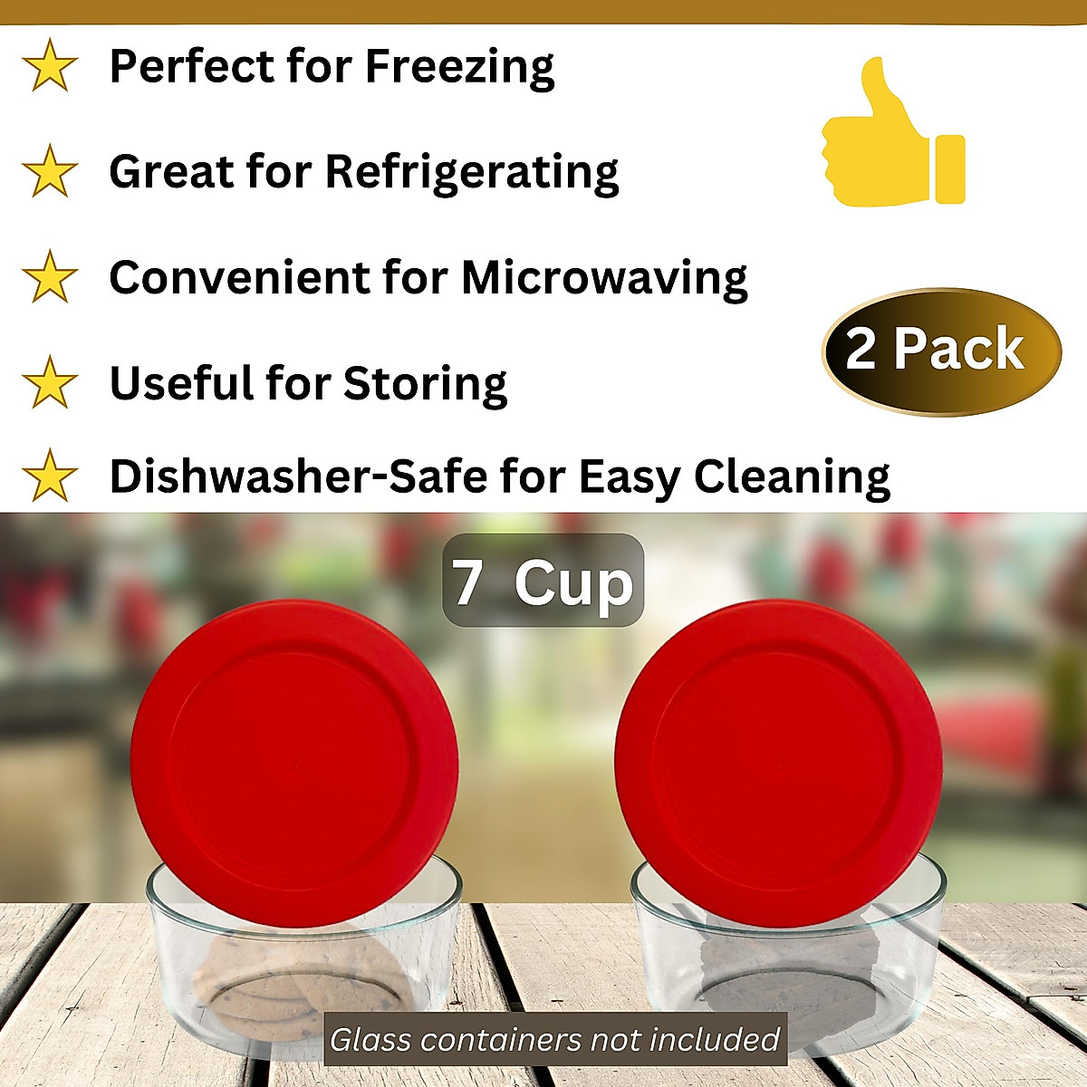 rivel Klareware 7 Cup Red Round Plastic Food Storage Replacement Lids Covers for Klareware Anchor Hocking and Pyrex Glass Bowls (Container not Included) (2 Pack)
