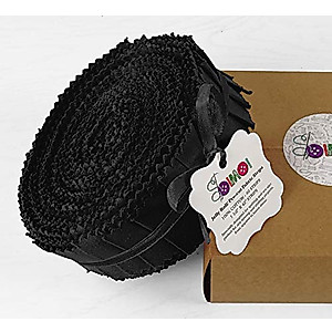 Soimoi 40Pcs Solid Black Precut Fabrics Strips Roll Up 1.5 Inches Cotton Jelly Rolls for Quilting