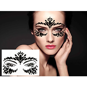 Kotbs Face Jewels, 4-Sheet Black Face Gems Mermaid Face Jewels Festival Sticker, Body Rhinestone Gems Rave Rainbow Face Crystals for Halloween Music Carnival Festival Party Makeup