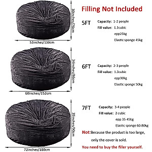 Giant Fur Bean Bag Chair Cover for Kids Adults, (No Filler) Living Room Furniture Big Round Soft Fluffy Faux Fur Beanbag Lazy Sofa Bed Cover (Dark Grey, 6FT)
