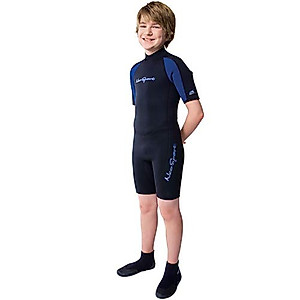 NeoSport Wetsuits Junior Premium Neoprene 2.5mm Junior Shorty, Blue Trim, 12 - Diving, Snorkeling & Wakeboarding