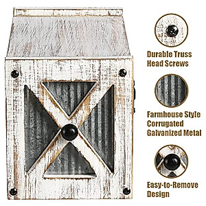 FARM IN Paper Towel Holder, Rustic Wall Mount & Countertop Kitchen Organizer with Top Storage Shelf and Barn Door “X-Cross” Design, Industrial Farmhouse Paper Towel Dispenser, Bathroom Towel Rack