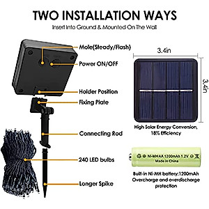 Solar String Lights 480 LED 171Ft 8 Modes Christmas Lights Outdoor, Waterproof Solar Powered Christmas Holiday Decorations Solar Twinkle Lights for Patio Garden Tree Fence Yard Party, Multi