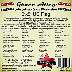 American Flag 3x5 Outdoor by Grace Alley, Embroidered Stars, Sewn Stripes, Heavy Duty, Hand Made and Fade Resistant - Long Lasting Nylon & Brass Grommets for Commercial Grade Durability, 100% Made in USA