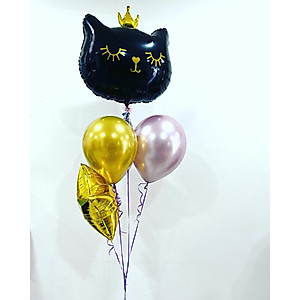 Giant Cat Balloons 22 Inch Adorable Black Crown Kitty White Cat Balloons for Kitten Pet Cat Theme Birthday Party Decorations